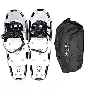 Xtrempro Snowshoes Snow Terrain Lightweight Ergonomic Design Lightweight Aluminum Alloy with 13 Point Crampons 120/160/210/300 lbs. Capacity- 21"/25"/30”/36" (Black, 25)