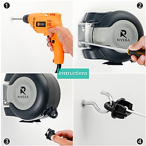 RIVEDA Retractable Double Clothesline with 24 Clothes Pins - Heavy Duty Clothes Line Indoor & Outdoor Laundry Line - (2 x 50 Feet) Dual Clothing line - Easy Installation (Black)