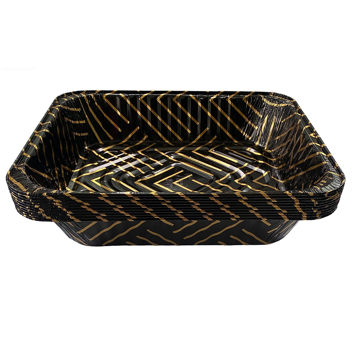 Aluminum Foil Pans 9x13 Disposable [10 Pack] Elegant Color Pan Trays with Food Containers for Roasting, Cooking, Heating, Disposable, Perfect for Hosting and Entertaining. (Black & Gold 10 Pack)