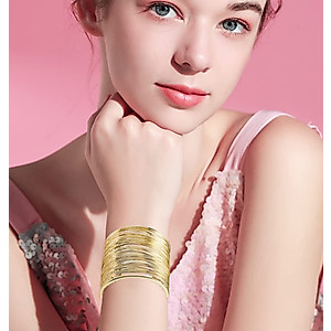 FINZOR 8 Pcs Cuff Bangle Bracelet for Women Open Wide Wire Bracelets Gold Wrist Cuff Wrap Bracelet(Gold)