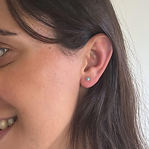 Handmade Turquoise Gemstone Round 3mm Stud Earrings, 925 Sterling Silver, Tiny Circle Studs for Women, Cartilage Earring, Tarnish & Water Resistant, By MiYa Jewelry Creations