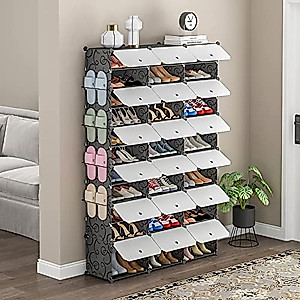 KOUSI Portable Shoe Rack Organizer Tower Shelf Storage Cabinet Stand Expandable for Heels, Boots, Slippers， 12-Tiers Black