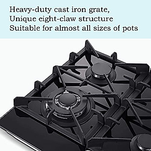 Gas Stove Top 24 inch Eascookchef,24 inch Gas Cooktop 4 Burner,Gas Stove Top NG/LPG Convertible,Black Tempered Glass Dual Burners Propane Cooktop with Thermocouple Protection,Bulit-in Gas Hob