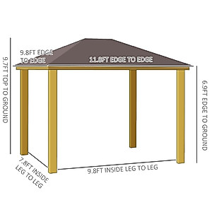 10x12 FT Modern Patio Pavilion Grill Gazebo, Permanent Metal Roof Waterproof Pergola, Galvanized Steel Gazebo with Wooden Frame for Garden Patio Backyard Party Deck Lawn