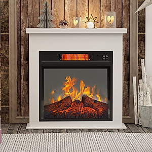 soges Electric Fireplace, White Electric Fireplace with Over-Heat Protection, Fire Place Electrical Heater with Remote Control for Home Office, Living Room, Bedroom