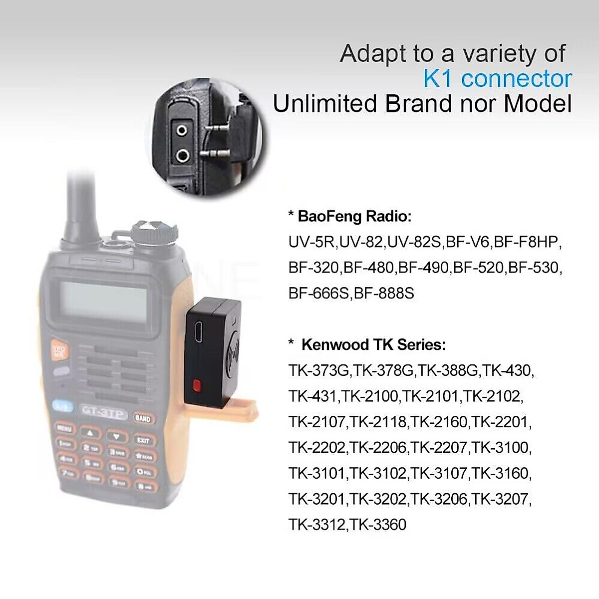 BAOFENG Walkie Talkie Wireless Headset, Hands-Free K1 Plug PTT Earphone with Noise Cancelling Mic UV-82 UV-5R Walkie Talkie(K Plug, K Connector)