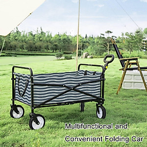 Outdoor Collapsible Wagon Seamless White Waves a Dark Blue Textured for Hoop Surface Packaging Camping Shopping Garden Cart Heavy Duty Wagon Adjustable Portable Utility Folding Wagon with Wheels
