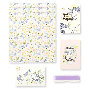 Unicorn Wrapping Paper for Girls - Premium Pink Wrapping Paper Kids Bundle includes 3 Folded Sheets 30 x 20 inches, 3 Coordinating Gift Cards and Ribbon Great for Unicorn Birthday Party Decorations and Gift Wrapping Paper