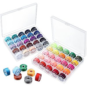 Prewound Thread Bobbins with Bobbin Box for Brother, Babylock, Janome, Elna, Singer, Assorted Colors, 50 Pieces