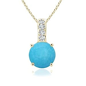 Angara Natural Turquoise Solitaire Pendant Necklace for Women in 14K Yellow Gold (Grade-A | 5mm) Jewelry Gift for Women | Birthday | Wedding | Anniversary