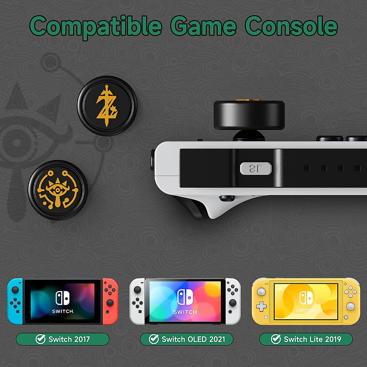 JINGDU Switch Thumb Grip Caps for Zelda Tears of The Kingdom Joy Con, Silicone Joystick Cap Covers Accessories Compatible with Nintendo Switch/OLED/Lite, 4PCS Zelda