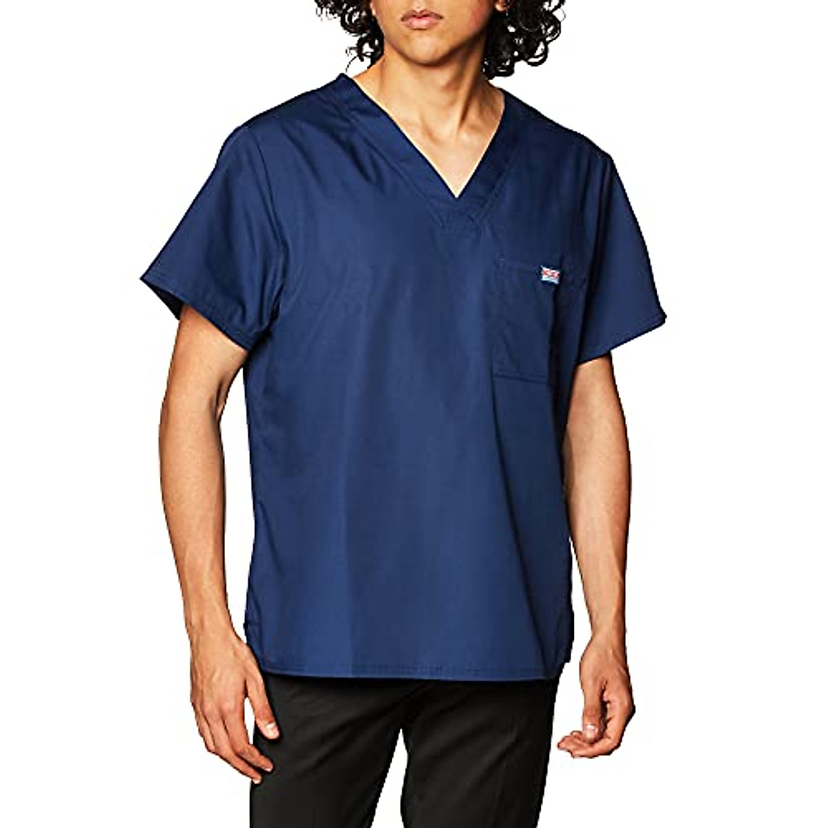 Cherokee V-Neck Men's Scrub Top with Chest Pocket, Durable, Fade Resistant and Easy Care 4789, L, Navy