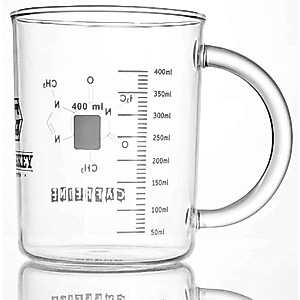 GLASKEY Caffeine Beaker Mug,16 oz Anti-dripping Borosilicate Caffeine Mug,Cool Coffee Mugs with Handle,Chemistry Mug,Measuring for Coffee,Tea,Hot and Cold Beverage