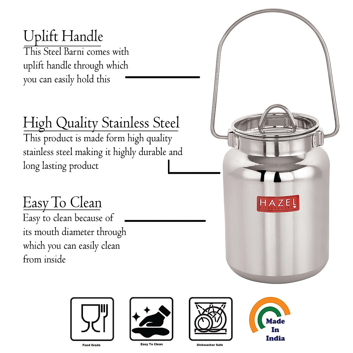 Hazel Stainless Steel Grease Oil Pot With Lid | Airtight Milk Kitchen Container (76 Fl.Oz)