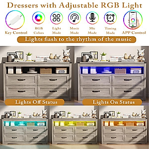 Wodeer 4 Drawer Dresser Chests with LED Light,Wide Chest of Drawers with Metal Handles,Wood Dresser for Storage and Organization for Bedroom,Living Room, Nursery,Hallway,Gray