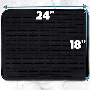 XXL Silicone Dish Drying Mat for Kitchen Counter or Under Sink, 24" x 18" Extra Large, Waterproof Pet Feeding Mat, Dog Food, Water Bowls, Under Drying Racks for Dishes, Coffee Bars, Bar Mats (Black)