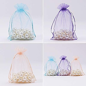 HRX Package 150pcs Organza Gift Bags, 4 x 6 inch Mesh Drawstring Bags Jewelry Pouches for Wedding Birthday Baby Shower Party Favor (Peach Baby Blue Purple)