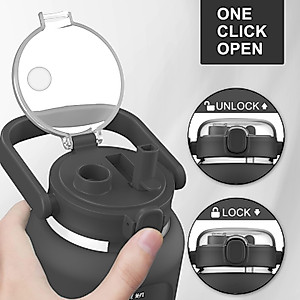 Dysco 64 oz Glass Water Bottles: Time Marker Half Gallon Motivational Water Bottle with Locking Lid and Silicone Sleeve - 2 Liter Large Water Jug Bottle for Gym, Sports, Workout (Black)