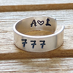 Personalized Angel Number Hand Stamped Aluminum Ring, Adjustable, Numerology 111, 222, 333, 444, 555, 666, 777, 888, 999, Devil Ring