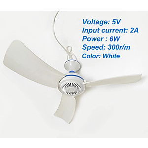 SKYRI Portable Ceiling Fan Mini USB Tent Fans for RV, Camping, Outdoor Hanging Gazebo Tents Ceiling Canopy Dorm Room Fan DC 5V Compatible Battery Power