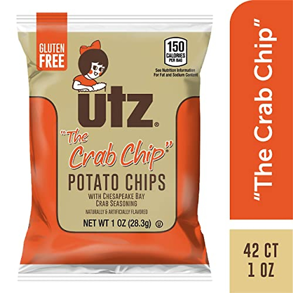 Utz Crab Chips 1 oz. Bags, 42 Count, Crispy Fresh Potato Chips, Perfect for Vending Machines, Individual Snacks to Go, Trans-Fat Free