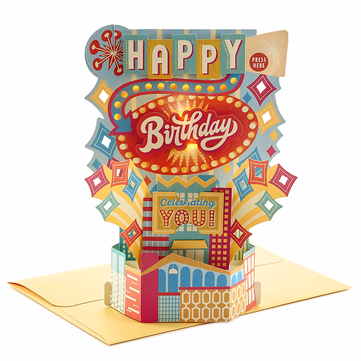 Hallmark Paper Wonder Musical Pop Up Birthday Card with Lights (Marquee, Plays Celebration)