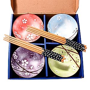 LMRLCS Japanese Rice Bowls and Chopstick set of 4 with Delicate Box