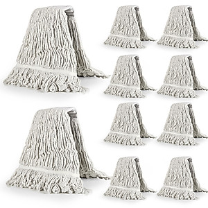 10Pcs Commercial String Mop Head, Loop-End Mop Head Replacement, Heavy Duty Mop Head Refills, Cotton Looped End Wet Cleaning Mop Refill for Floor Cleaning, Home, Industrial and Commercial Use (White)