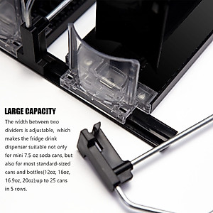 Drink Organizer for Fridge, Self-Pushing Soda Can Dispenser for Refrigerator,Width Ajustable,Beer Pop Can Water Bottle Storage for Pantry, Kitchen(Black, 5 Row)