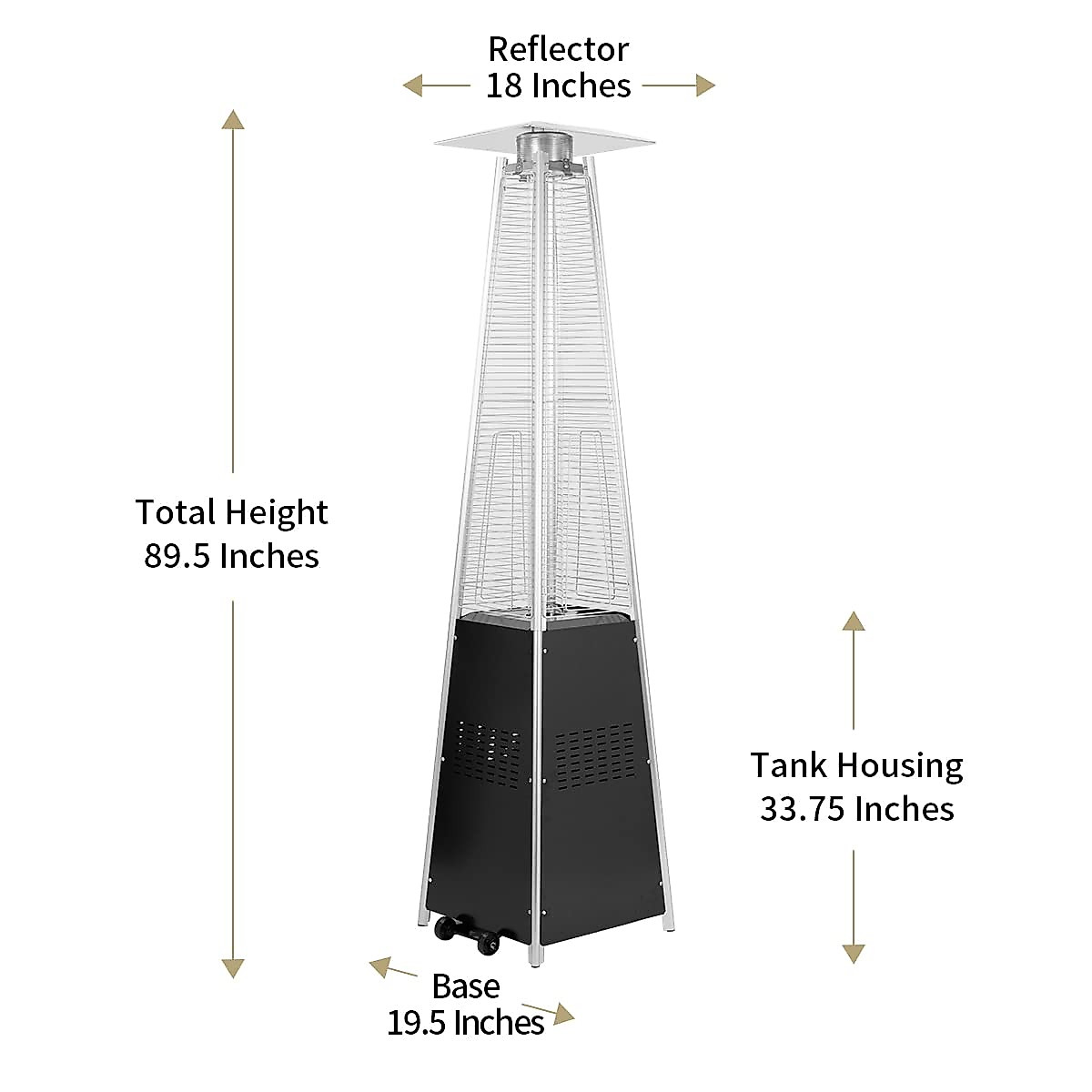 Patio Heater, KEZATO Outdoor Pyramid Patio Heater with Cover and Wheels 42000 BTU Glass Tube Propane Heater for Commercial and Residential Use Black