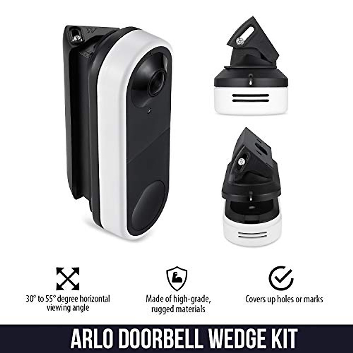 Wasserstein 30° to 55° Horizontal Wedge Wall Mount Compatible with Arlo Essential Wired Video Doorbell - Flexible Mounting Options (Black) (NOT Compatible with Essential Arlo Doorbell Wire-Free)