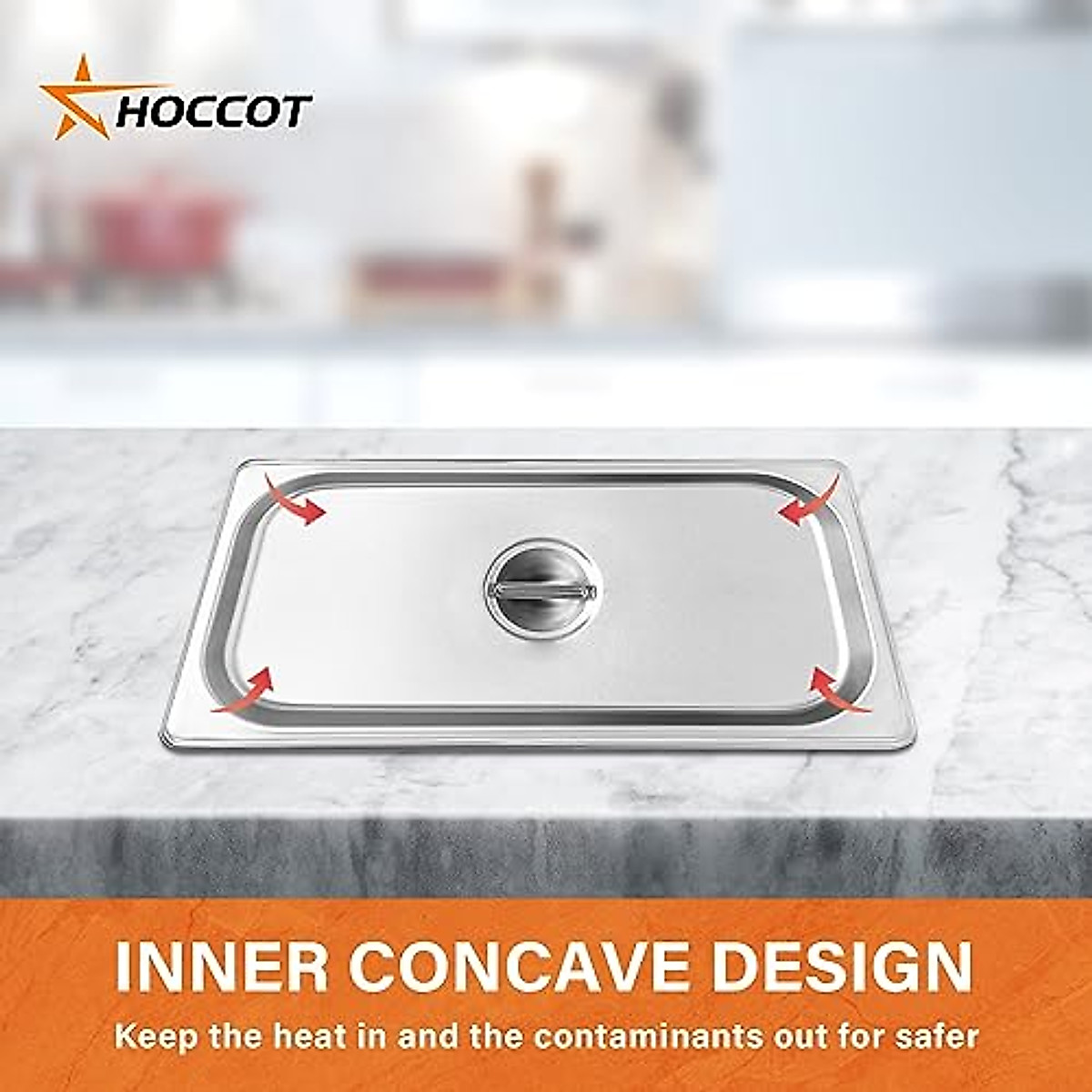 HOCCOT 6-Pack 1/1 Size Stainless Steel Steam Table Lid Full Size Solid Hotel Pan Cover Buffet Pan Lids Roasting Pans Cover with Handle Lid for 1/1 Steam Pan