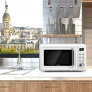 Moccha Compact Retro Microwave Oven, 0.7Cu.ft, 700-Watt Countertop Microwave Ovens w/5 Micro Power, Delayed Start Function, LED Display, Child Lock (White)