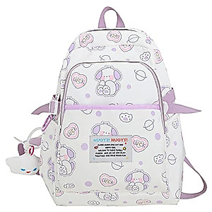 JHTPSLR Kawaii Cartoon Backpack with Plushies Cute Cartoon Printing Preppy Backpack for Teen Girls Back to School Supplies (Lucky Puppy)