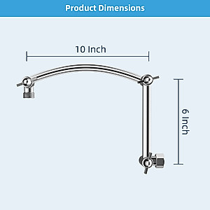 Hibbent All Metal 16'' Shower Head Extension Arm Solid Brass Flexible Height & Angle Adjustable Shower Arm Extender with Lock Joint, Universal Connection Stainless Steel Pipe Height Extending, Chrome
