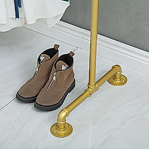 CIVANA 2 Tiers Iron Pipe Clothing Rack, Garment Display Shelf, Commercial Clothes Hanger, Retail Cloth Hanging Bar, Steampunk Style, Gold, 78.7inch