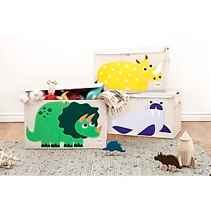 3 Sprouts Large Toy Chest for Kids with Lid and Handles - Collapsible Toy Storage Bin/Trunk/Box/Basket Organizer for Boys & Girls Playroom, Nursery, Dinosaur