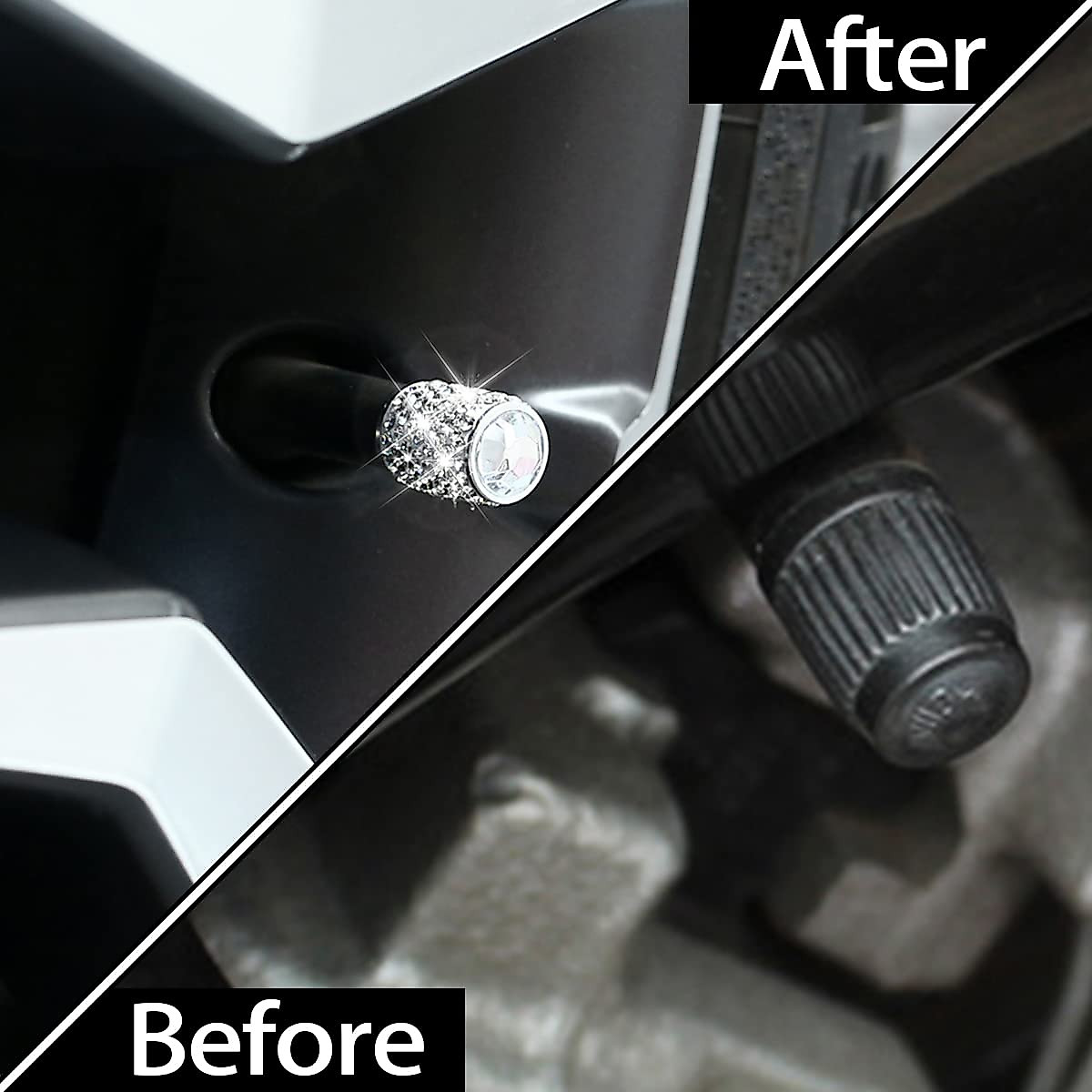 zipelo Bling Valve Stem Caps, 4 Pack Crystal Rhinestone Car Tire Valve Covers, Dustproof Stem Cap for Auto Wheel, Sparkling Tire Air Valves Cover, Universal for Most Vehicles (White)