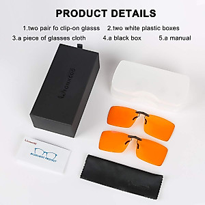 FONHCOO Clip-on Blue Light Blocking Glasses Womens Mens 2 Pack over Prescription Glasses Framless Lens Anti Eyestrain Headaches UV Filter Computer Gamer Eyeglasses