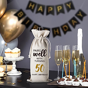 50th Birthday Gift Ideas for Women Men, 50 Years Old Birthday Party Decoration Wine Bag Gifts, Happy 50th Birthday Decor, Pairs Well with Turning 50, 1975 Wine Bag