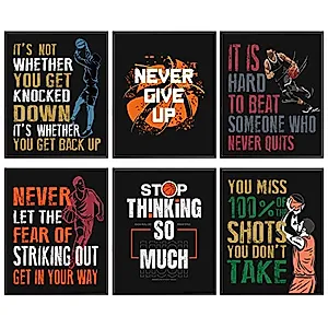 Inspirational Quotes Basketball Posters, Motivational Sayings Basketball Art Of Sport Basketball Room Decor For Men Kids Teenagers, Basketball Wall Decor Art Prints For Bathroom Playroom Classroom
