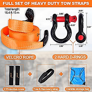 Tow Strap, Heavy Duty Tow Rope 2" X 16.4 ft 11000 Lbs (5 T) Recovery Straps with 2pcs 1/2" D-Ring Shackles, Protective Sleeves, Storage Bag, Emergency Off Road Truck Accessories, Daily Use for Car
