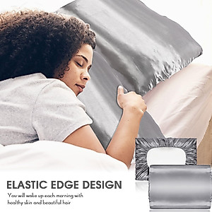 Buryeah 4 Pcs Satin Pillowcase for Hair and Skin with Elastic Band Soft Cooling Satin Pillowcases Queen Size(Dark Gray)