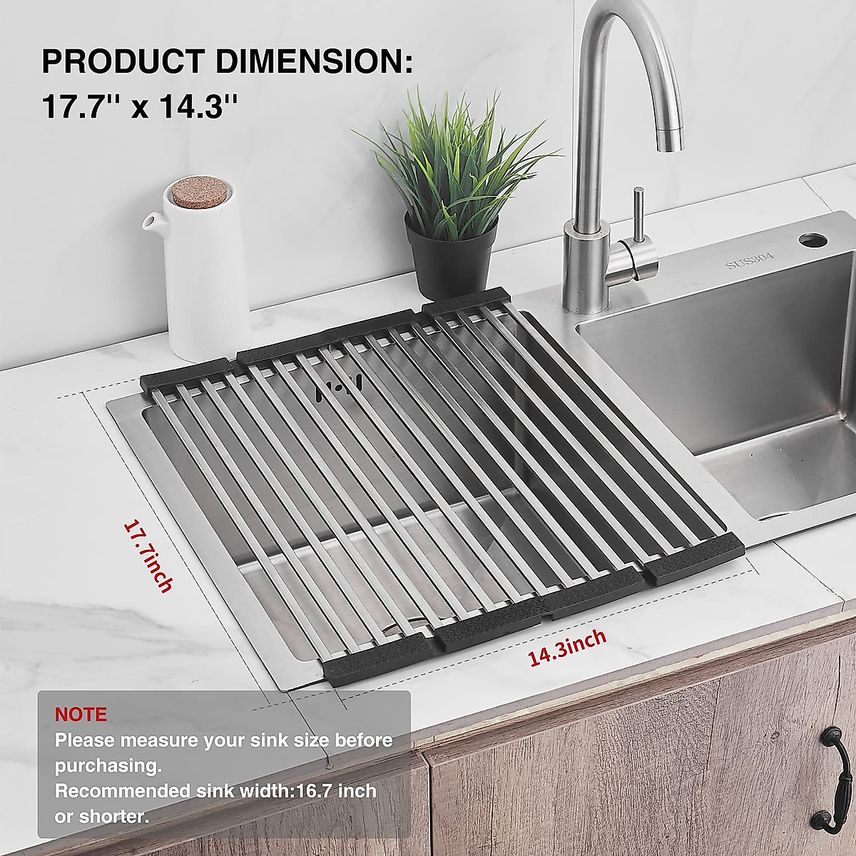 Starensky Design Over The Sink Dish Drying Rack Roll Up Foldable 304 Stainless Steel Dish Drying Rack for Kitchen Accessories(17.7''*14.3'')