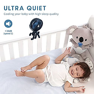 Yorraka Upgraded Stroller Fan Clip On for Baby, Portable Fan with Flexible Tripod, 4000mAh Battery Powered Car Seat Fan with Dual 360°Rotation for Treadmill Crib Travel, Baby Summer Essentials (Black)