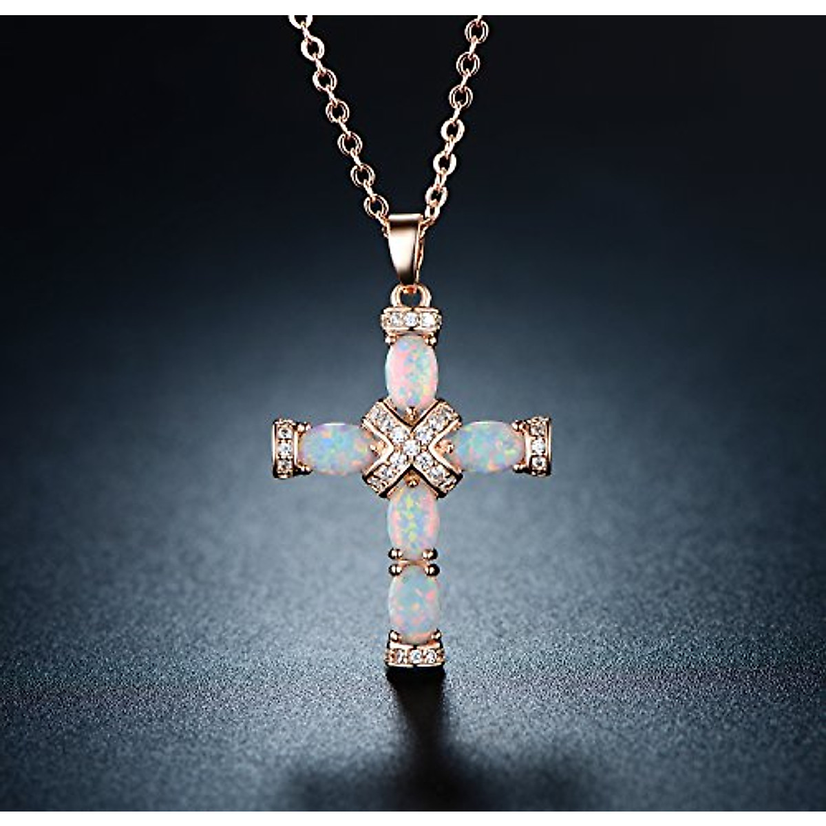 Barzel Rose Gold & White Gold Plated Created Opal Cross Chain With Pendant
