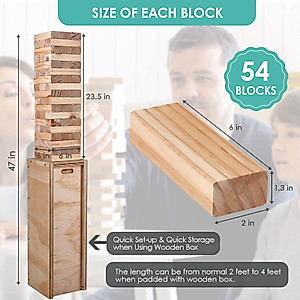 CELETOY Giant Tower Game with 3-in-1 Straightener, Quick Set-up Block Wooden Tower Game Set with Carrying Bag, Table & Storage Box - Starts at 2-4ft - Grows to Over 6ft, Lawn Games Backyard Outdoor