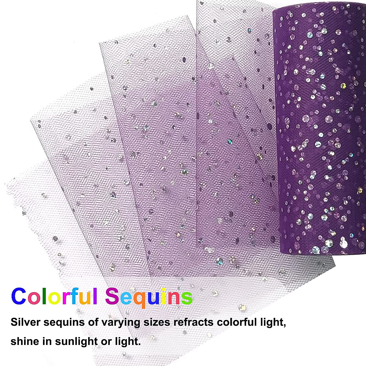 Glitter Tulle Rolls, 6” by 50 Yards (150FT) Sparkling Tulle Spool Ribbon Sequin Tulle Netting Fabric for Tutu Skirt Wedding Birthday Baby Shower (Purple)