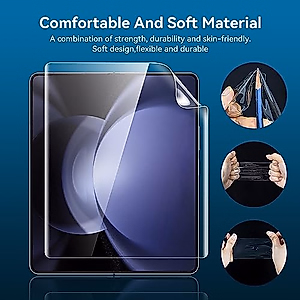 CENMASO [6-in-1] for Samsung Galaxy Z Fold 5 Screen Protector [2 Pack Inside & 2 Pack Front] & 2 Pack Tempered Glass Camera Lens Protector,HD Clear Soft Screen Protector, Case Friendly, Bubble Free
