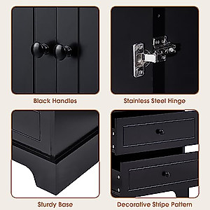 HAUSHECK Free Standing Bathroom Storage Cabinets with 4, Shelves & Doors, Utility, 68.1nch Height, Black w/Drawers